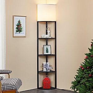 ATAMIN Alvis Edge 72" Floor Lamps for Living Room Decor, Tall Lamp for Bedroom, Modern Corner Shelf Lamp, Sturdy Floor Lamp with Shelves, Standing Lamp with Book Shelves, LED Lamp Shelf (Black)