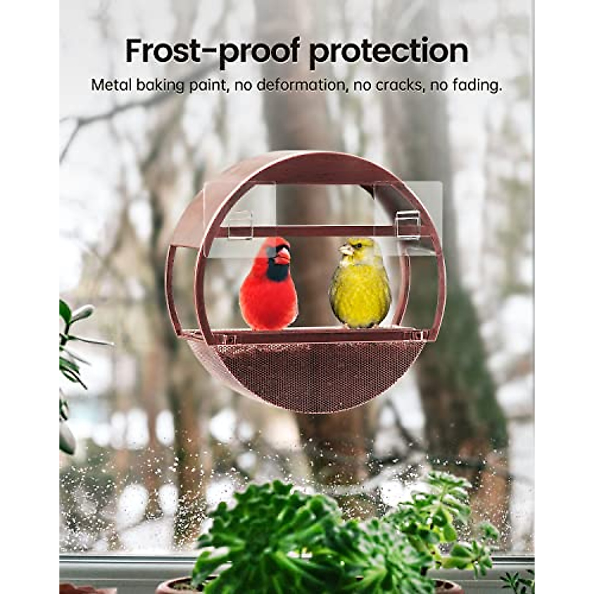 Window Bird Feeder, Desgully Metal Window Bird Feeder, Window Bird Feeders with Strong Suction Cups, Super Adhesive Sheet×4，Large Outdoor Bird Feeder, Bird Watching (Round)