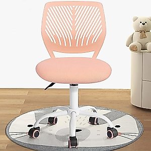 FurnitureR Desk Chair Small Study Chairs Armless for Child Kids Teens, Swivel Rolling Lightweight Task Chair with Wheels and Mesh Padded Cushion, Orange Rose