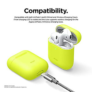 elago Skinny Case Compatible with AirPods 1 and Compatible with AirPods 2, Front LED Visible, Supports Wireless Charging, Anti-Slip Coating Inside [Neon Yellow]