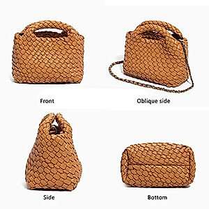 Handmade Woven Bags for Women with Coin Purse Fashion Handbag Female Shoulder Bags Foldable Chain Small Tote Crossbody Bags (Black)