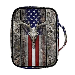 LedBack Bible Covers for Mens Boys American Flag Skull Camo Deer Print Bible Case Bible Accessories with Handle and Zippered Pocket Bible Tote Bag for Kids