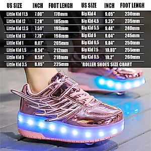 HOVERKICKES LED Roller Skate Shoes for Kids Boys Girls Light Up Roller Sneakers with Detachable Wheels Rechargeable Flashing Wheeled Shoes Pink