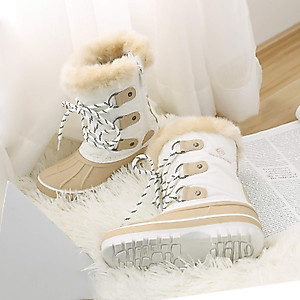DREAM PAIRS Boys & Girls Faux Fur-Lined Ankle Winter Snow Boots,Size 2 Little Kid,Beige/White,FORESTER