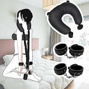 Sex Bondage BDSM Kit Restraints Set Adult Sex Toys, Leash Adjustable Hand Ankle Cuffs & Neck Pillow, SM Bed Slave Bondage Gear & Accessories for Couple Sex Games