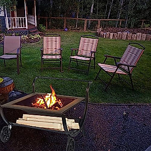 HARBOURSIDE Patio 27 Inch Fire Pits Outdoor Wood Burning with Wheels, Steel Square Firepit with Grill, Grate, Spark Screen, Fire Poker, Portable Fire Pit for Outside Fireplace