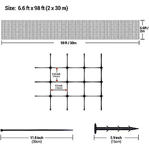 Ohuhu 6.8 x 100 FT Heavy Duty Bird Netting with Cable Ties & Ground Nails, PP Material Anti-Bird Reusable Garden Netting for Fruit, Vegetable, Plant Trees, Plastic Deer Netting Fencing Protection
