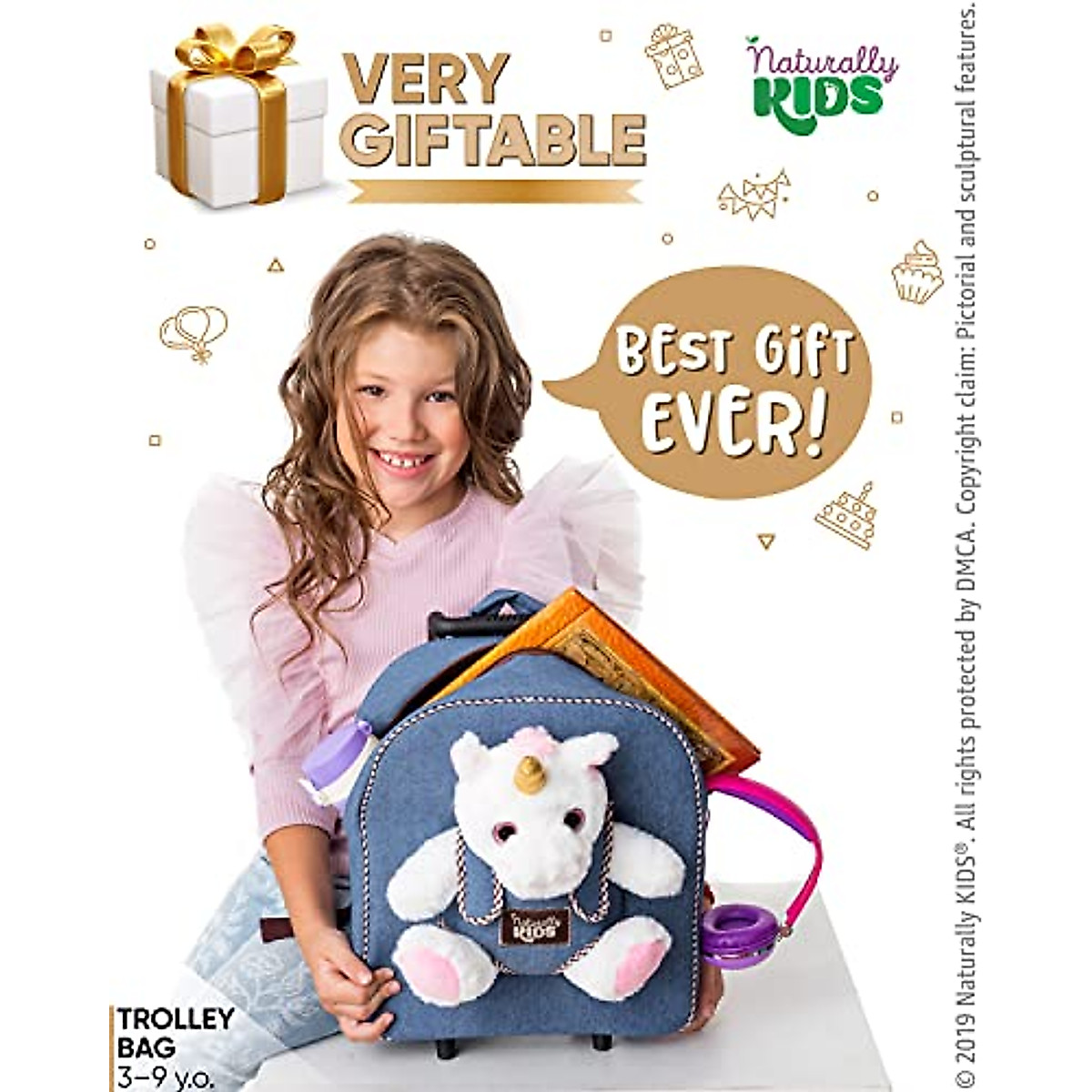 Unicorn Rolling Backpack for Girls, Kids Suitcase with Wheels, Kids Luggage, Toddler Suitcase
