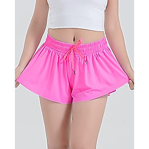BOOPH Girls Flowy Shorts Athletic Butterfly Shorts Girls with Inner Pockets for Running Tennis Rose Red 13-14Y
