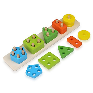Boxiki kids Wooden Stacking Montessori Toys Colorful Shape Sorter Stacker. Baby Wooden Toys for Early Development & Fine Motor Skills for 1 2 3 Years Old Boys & Girls
