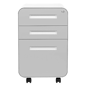 Laura Davidson Furniture Stockpile 3 Drawer File Cabinet with Lock - Under Office Desk Metal Filing Cabinet, Legal/Letter File Folders, Wheels and Stationary Feet, Pre-Assembled, Light Grey Faceplate