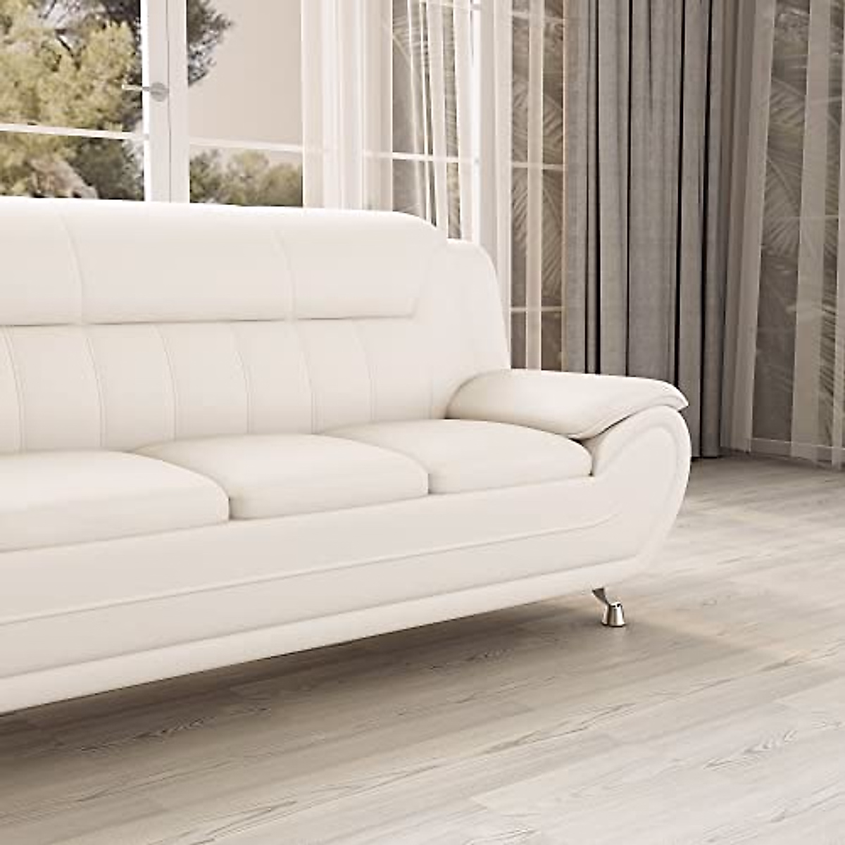 US Pride Furniture Michael Collection Modern Style Faux Leather Couch-Versatile 3 Seater Accent Piece for Living Room, Bedroom or Office-Comfortable Design and Elegant Look, 79" Sofa, Snowy White