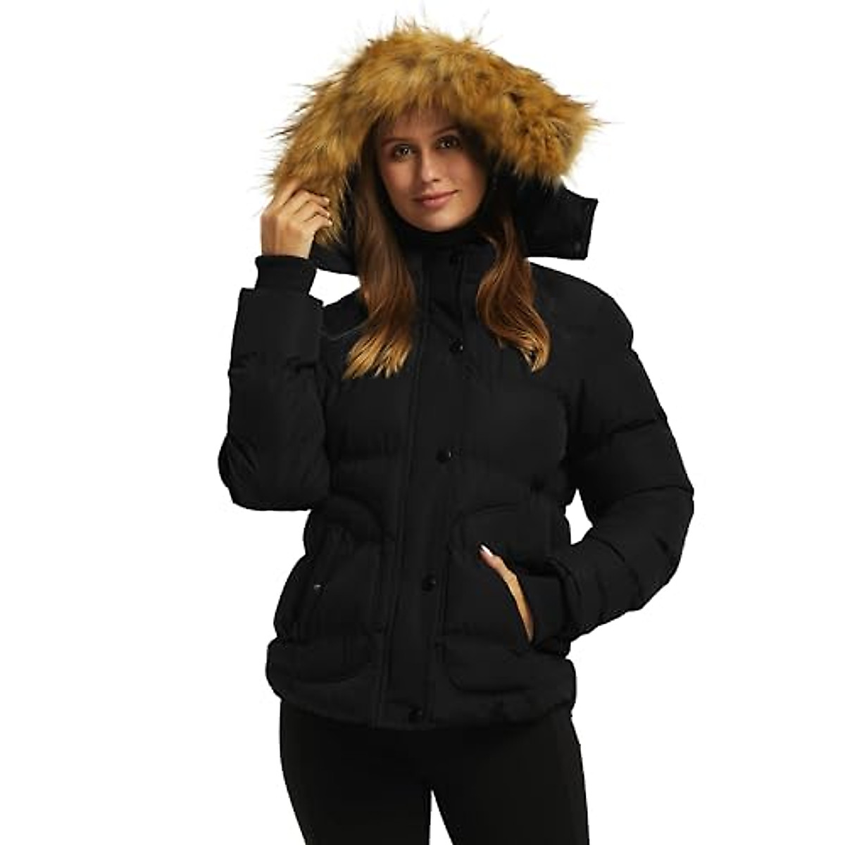 wantdo Women Waterproof Winter Jacket Fur Hood Thicken Parka Jacket (Black, Small)