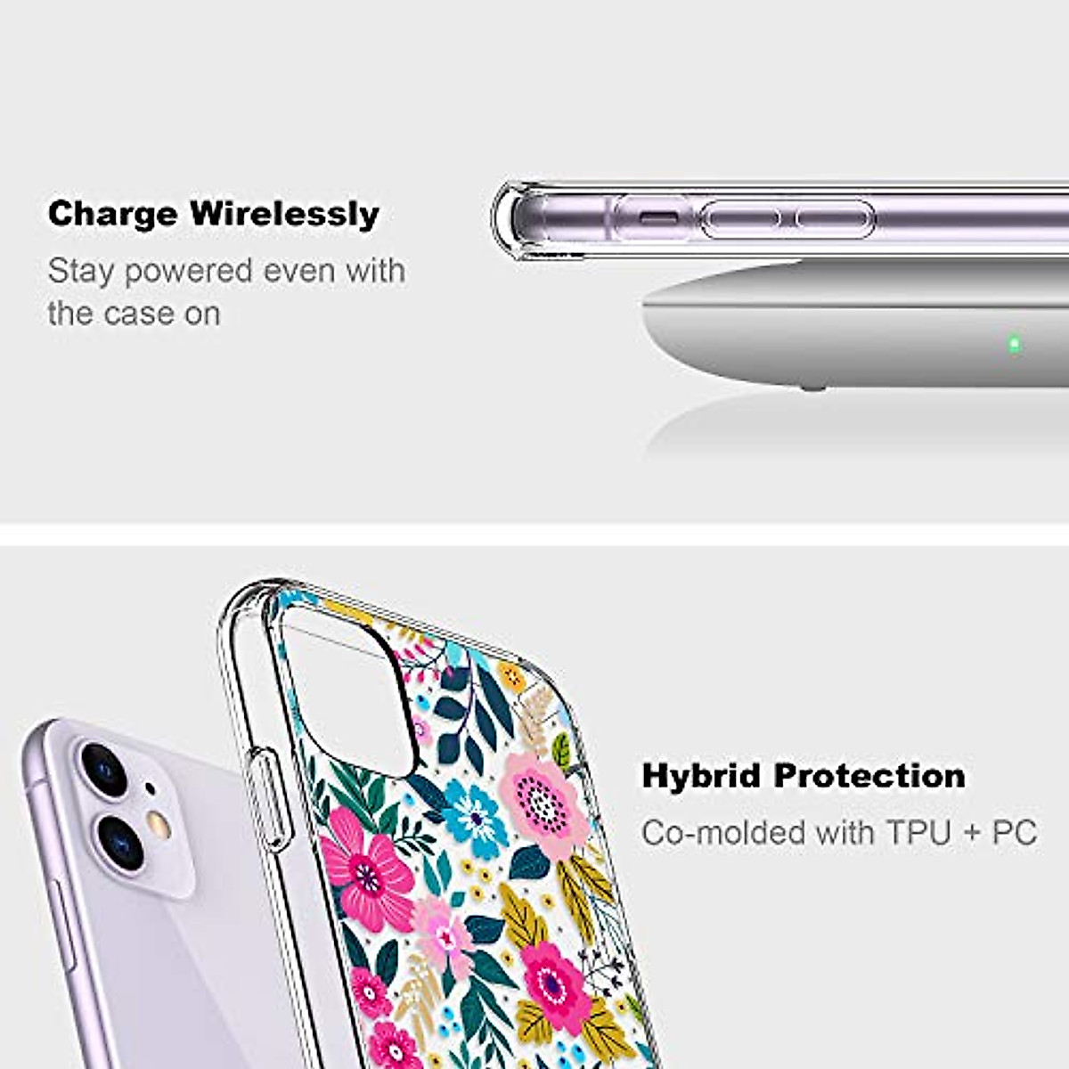 ICEDIO iPhone 11 Case with Screen Protector,Clear with Cute Colorful Blooming Floral Flower Patterns for Girls Women,Slim Fit TPU Cover Protective Phone Case for Apple iPhone 11 6.1 inch