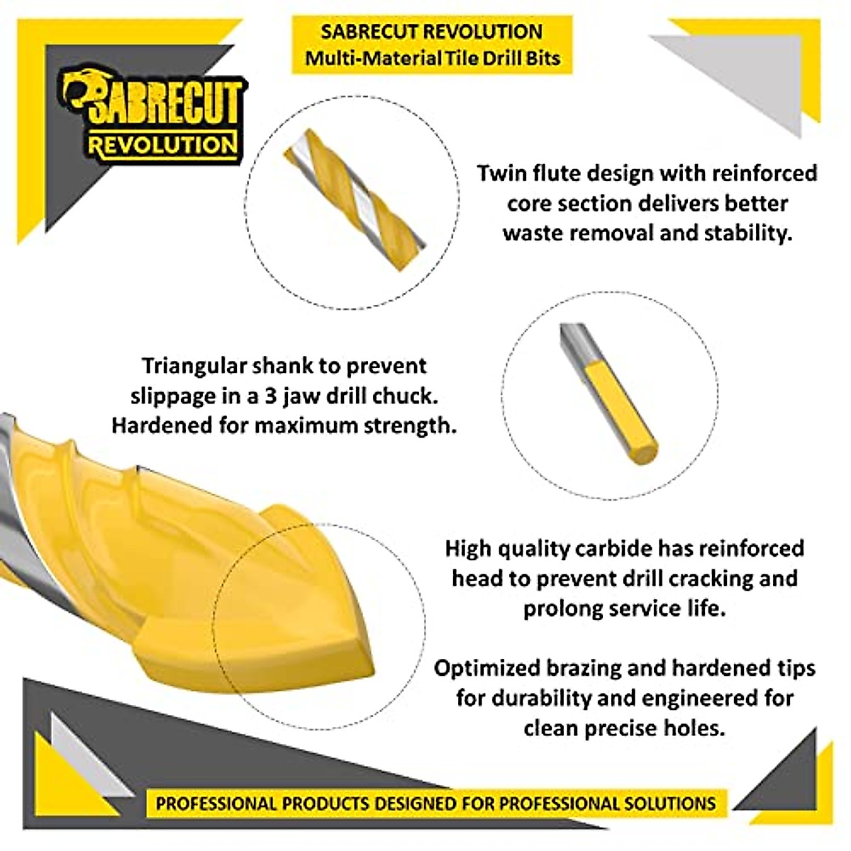 SabreCut SCTBA5 Multi-Material Tile Drill Bits Set for Ceramic Porcelain Granite Marble with Durable Storage Box