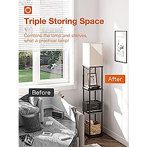 addlon LED Modern Shelf Floor Lamp with 3CCT LED Bulb and White Lamp Shade - Display Floor Lamps with Shelves for Living Room, Bedroom and Office - Black