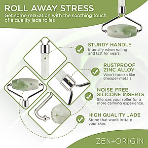 Jade Roller and Gua Sha Set - 100% Natural Jade Stone Face Roller, Dual Sided Massage Roller Stimulates Blood Flow, Relieves Stress, Reduces Signs of Aging, Travel Pouch Included, Gift Box
