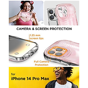 AICase iPhone 14 Pro Max Case Curly Wave Frame Cute Design with Full Camera Lens Protection,Aesthetic Kawaii Slim TPU Bumper Luxury Plated Shockproof Protective Transparent for Women Girls Men_3