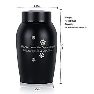 Pet Urn, JOFUNG Metal Cremate Funeral Urn for Dog/Cat ashes,Paw Print keepsake，Laser Engraving, Thread Design on The Top,Black Paw Print