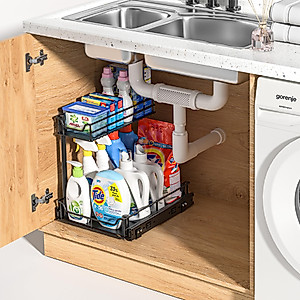 LAMU Larger Under Kitchen Sink Organizers and Storage, Metal Under Sink Organizer Bathroom Cabinet, Undersink Organizers Kitchen, Under Sink Storage and Organization, 13.1W x 16.7D x 15.6H inches