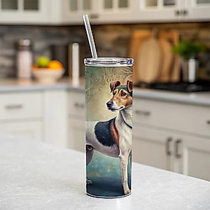 Smooth Fox Terrier Dog Art Nouveau Skinny Tumbler 20oz with Straw Insulated Water Bottle Gift