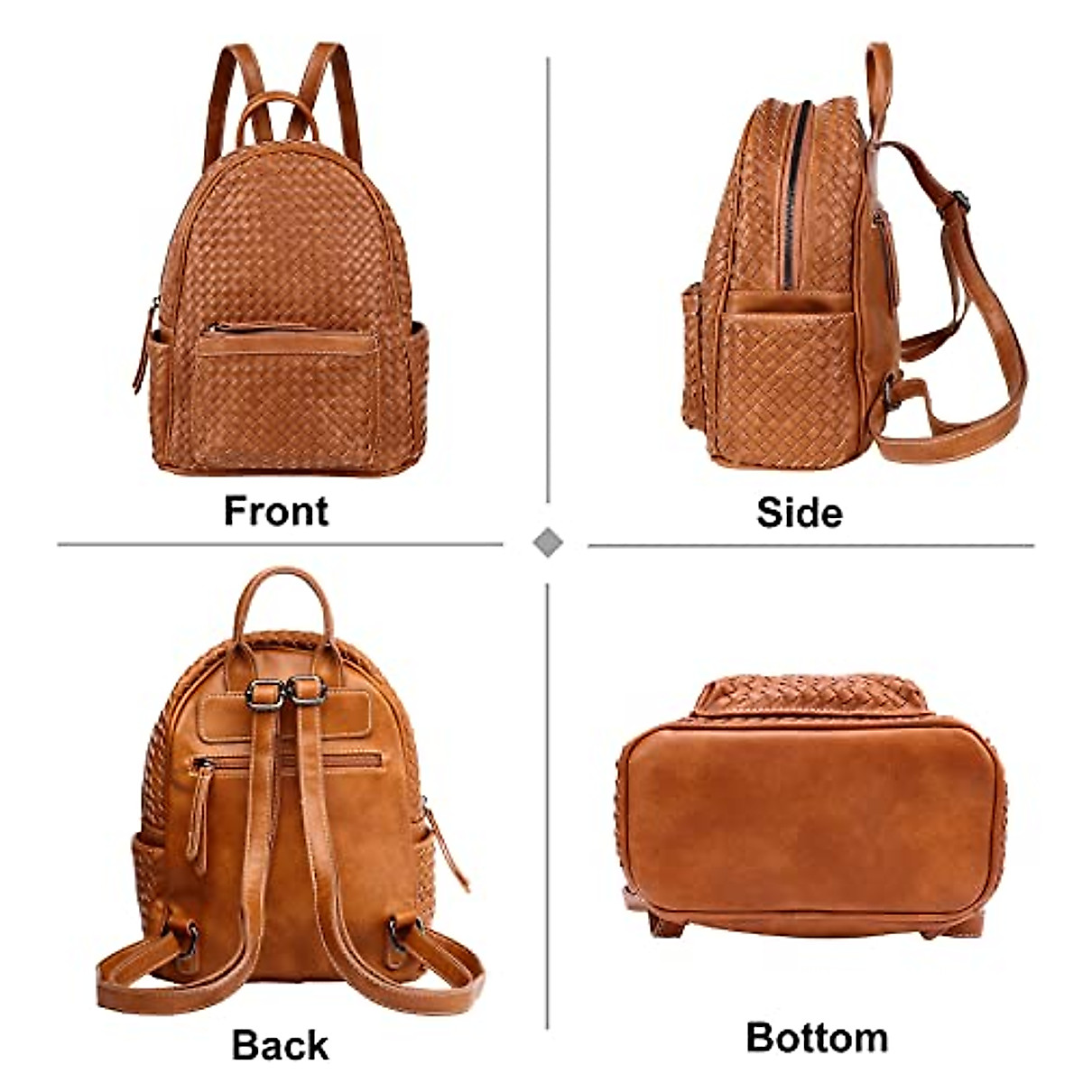 SHOMICO Women Woven Backpack Purse Trendy Stylish Casual Day back Handbag (small camel woven)