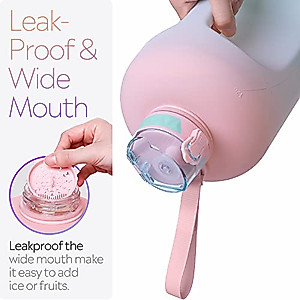 TOBA 1 Gallon Motivational Water Bottle -128 oz BPA Free Water Jug Large Sports Water Bottle Leakproof Drinking Bottle Women/Men for Fitness Gym Outdoor Activity, Pink Dandelion