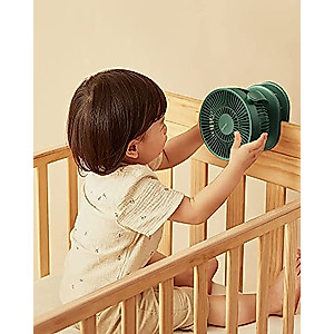 JISULIFE Clip on Baby Stroller Fan, 4000mAh Battery Operated Fan, Portable Personal Small Fan, Quiet & Narrow Slot Design, 4 Speeds, Max 14 Hrs, Ideal for Bed, Desk, Car Seat - Dark Green