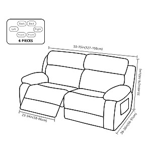 CRFATOP Stretch Recliner Loveseat Slipcover with Pockets 6 Pieces Dual Sectional Recliner Sofa Covers for 2 Seat Reclining Loveseat Couch Cover Washable Furniture Protector for Kids,11