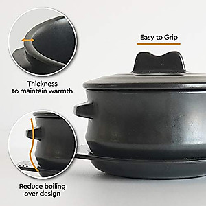 ElinCube Premium Korean Stone Bowl with Lid & Platter, Clay Pot for Cooking Hot Pot Dolsot Bibimbap and Soup Cookware