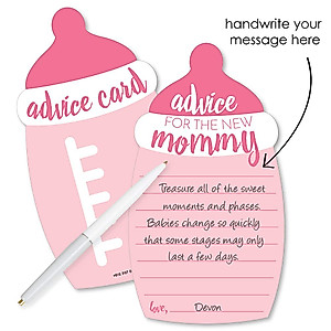 Big Dot of Happiness Baby Girl - Pink Bottle Baby Shower Advice Cards - Set of 20