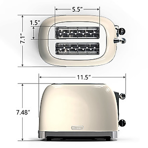 Toaster 2 Slice,1.5"Extra Wide Slots Toaster,Retro Stainless Steel with Bagel, Cancel, Defrost, Reheat Function and 6-Shade Settings, Removal Crumb Tray (Cream)