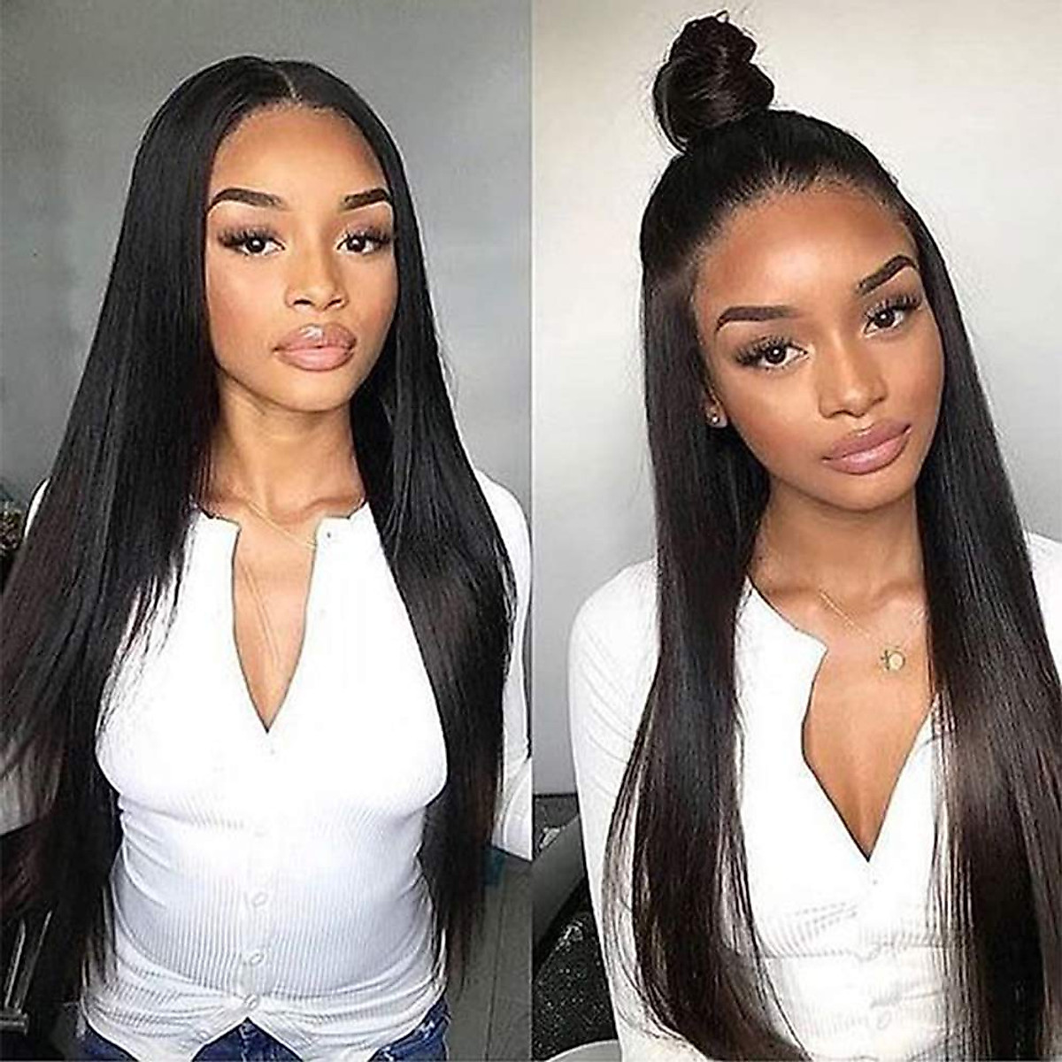 CanaryFly U Part Wigs Human Hair Wigs For Black Women Brazilian Straight Human Hair Wigs None Lace Front Wigs Glueless Natural Color U-part Wigs Hair Extension Clip(26inch, U-Part wig)
