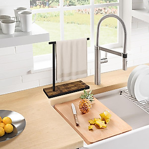 BCOZLUX Hand Towel Holder, Countertop Hand Towel Stand for Bathroom and Kitchen, Counter Towel Racks (Rustic Brown-Square Base-L Shape-Long)