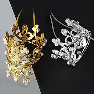 2Pcs Pet Birthday Party Crown for Small Dog with Adjustable Strap Hat Rhinestone Faux Pearl Crown for Birthday Party, Adoption Celebration or Gotcha Day Photos(Small)