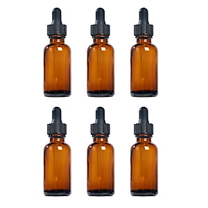 Magic Season Boston Round Glass Bottles (Amber/ 1 fl oz. with Droppers/ 6 Pcs)