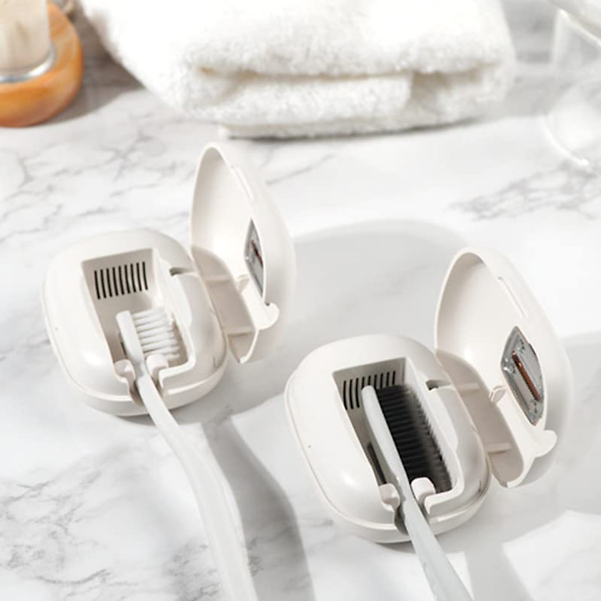 MIKICARE Mini Toothbrush Cover T3 – 3 in 1 Function with Magnetic Sticker, Personal Toothbrush Case for Household & Travel (White)