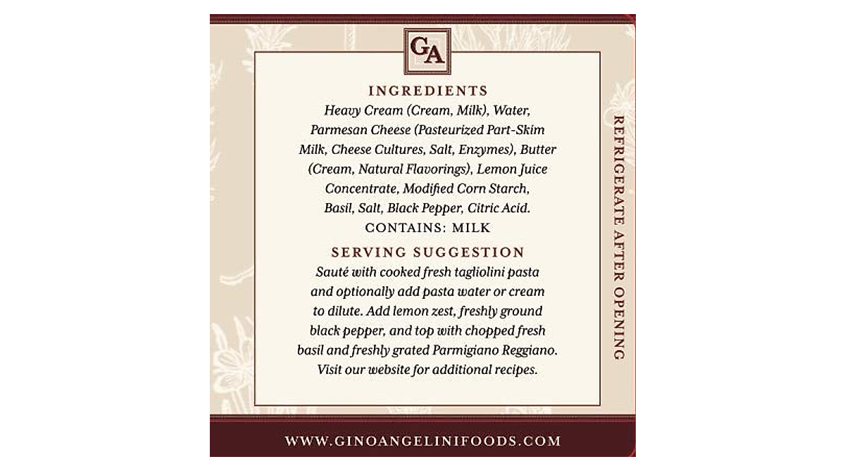 Gino Angelini Limone Pasta Sauce - Creamy & Lemony Delight