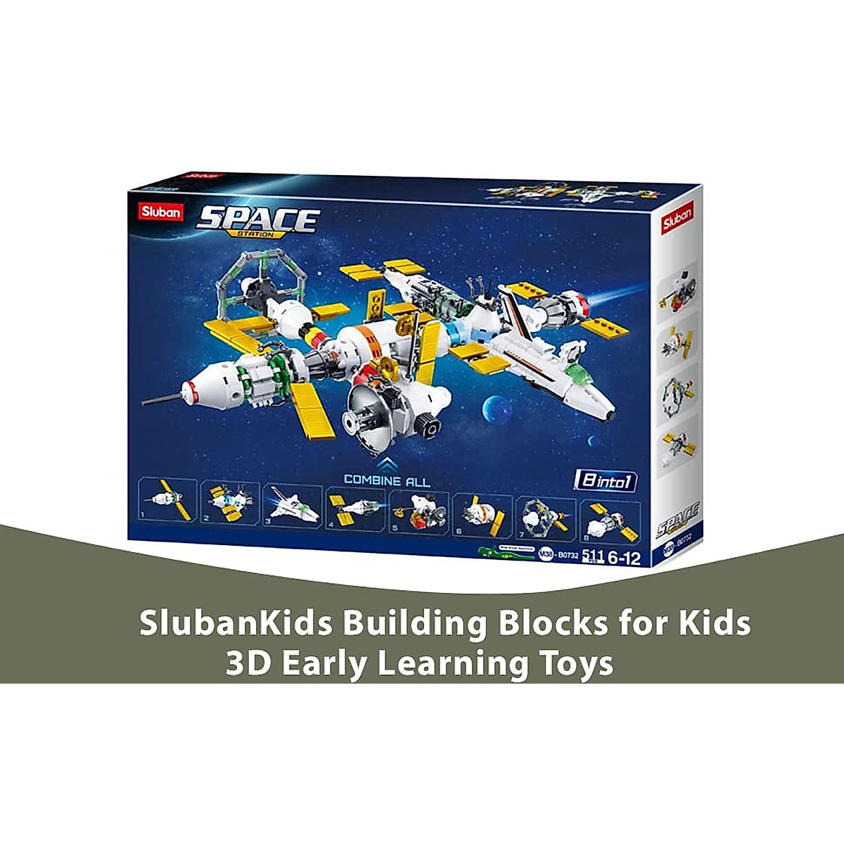 SlubanKids Space Station Building Blocks for Kids, 3D Early Learning Toys for Science and STEM, Stackable Shuttle DIY Exploration (Space Station - 511 Pcs)