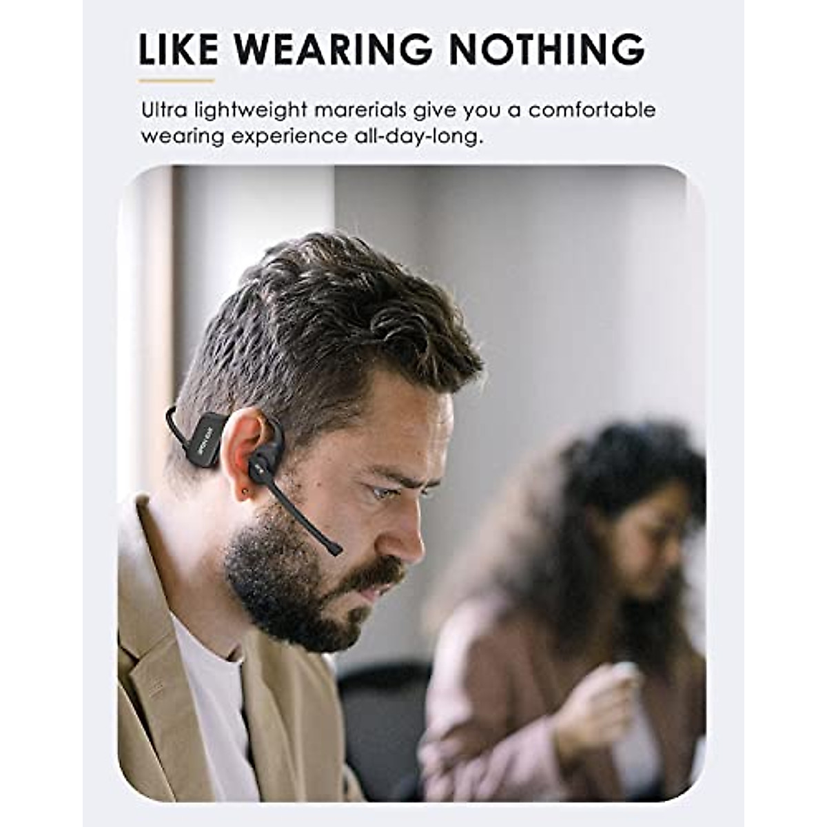 Bone Conduction Headphones with Mic Open Ear Headphones Wireless Bluetooth Ear Bone Head Phones Earphones with Microphone Waterproof Headset for Office, Work, Running, Driving, Sports, Truck Drivers