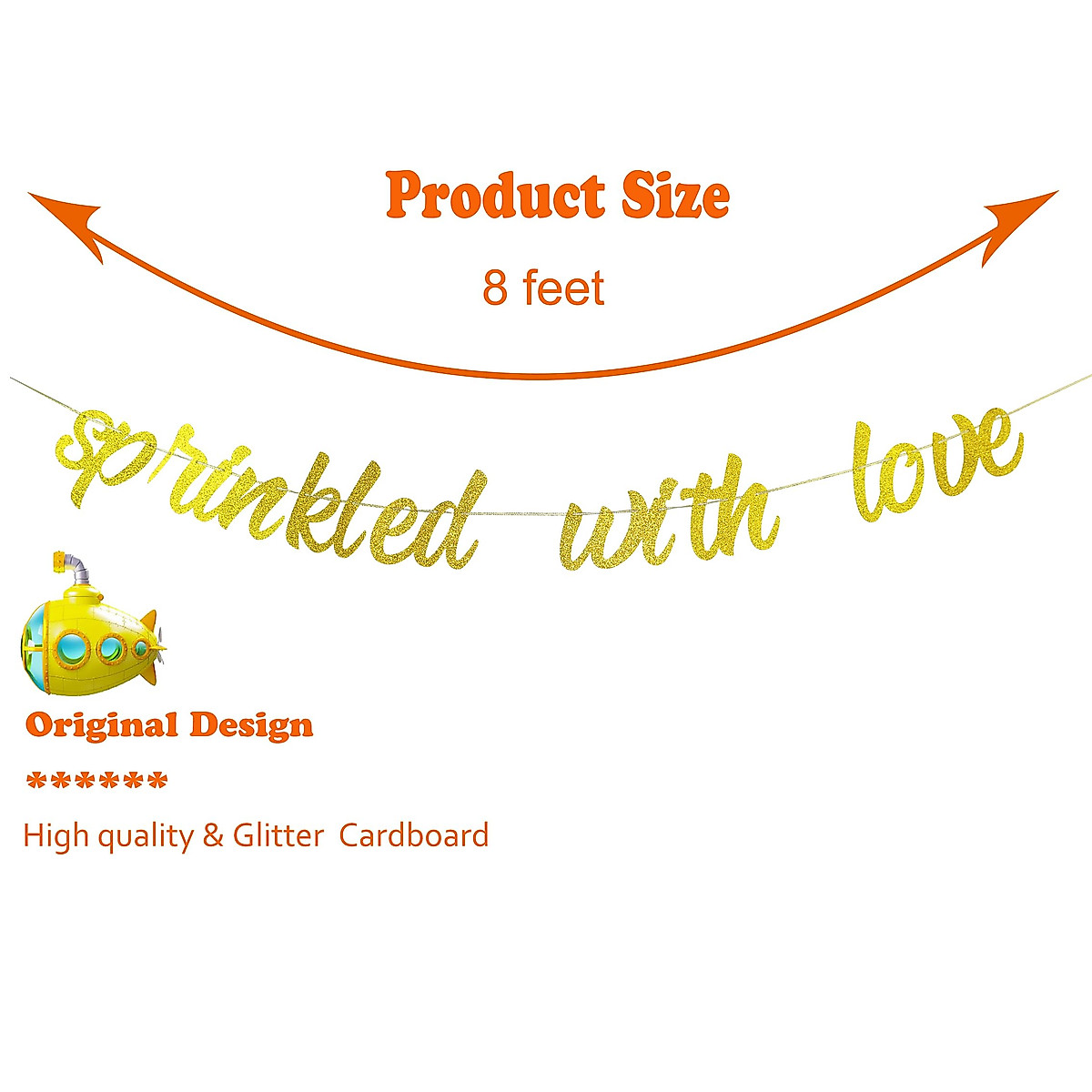 Sprinkled with Love Banner, Baby Shower Banner, Bridal Shower, Wedding Party Garland Bunting Decorations - Gold Glitter