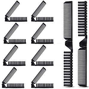 10 Pcs Portable Travel Folding Comb Brush Combo Compact Foldable Hair Brush Pocket Size Comb Double Headed for Women Men Homeless Hotel Shelter Nursing Home Charity Church (Black)