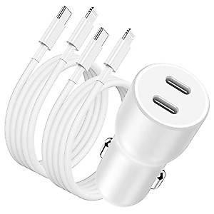 45W Car Charger, Multi Port USB C Cigarette Lighter Splitter with 2 Pack 6 ft Lightning Cable Cord, Dual Outlet Automobile Adapter Plug Fast Charging for iPhone 14 13 12 11 X XS XR (Plus Pro Max) iPad