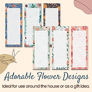 Grocery List Magnet Pad for Fridge, 6-Pack Magnetic Note Pads Lists, 60 Sheets Per Pad, 6 Cute Floral Designs, Full Magnet Back To-Do-List Notepads