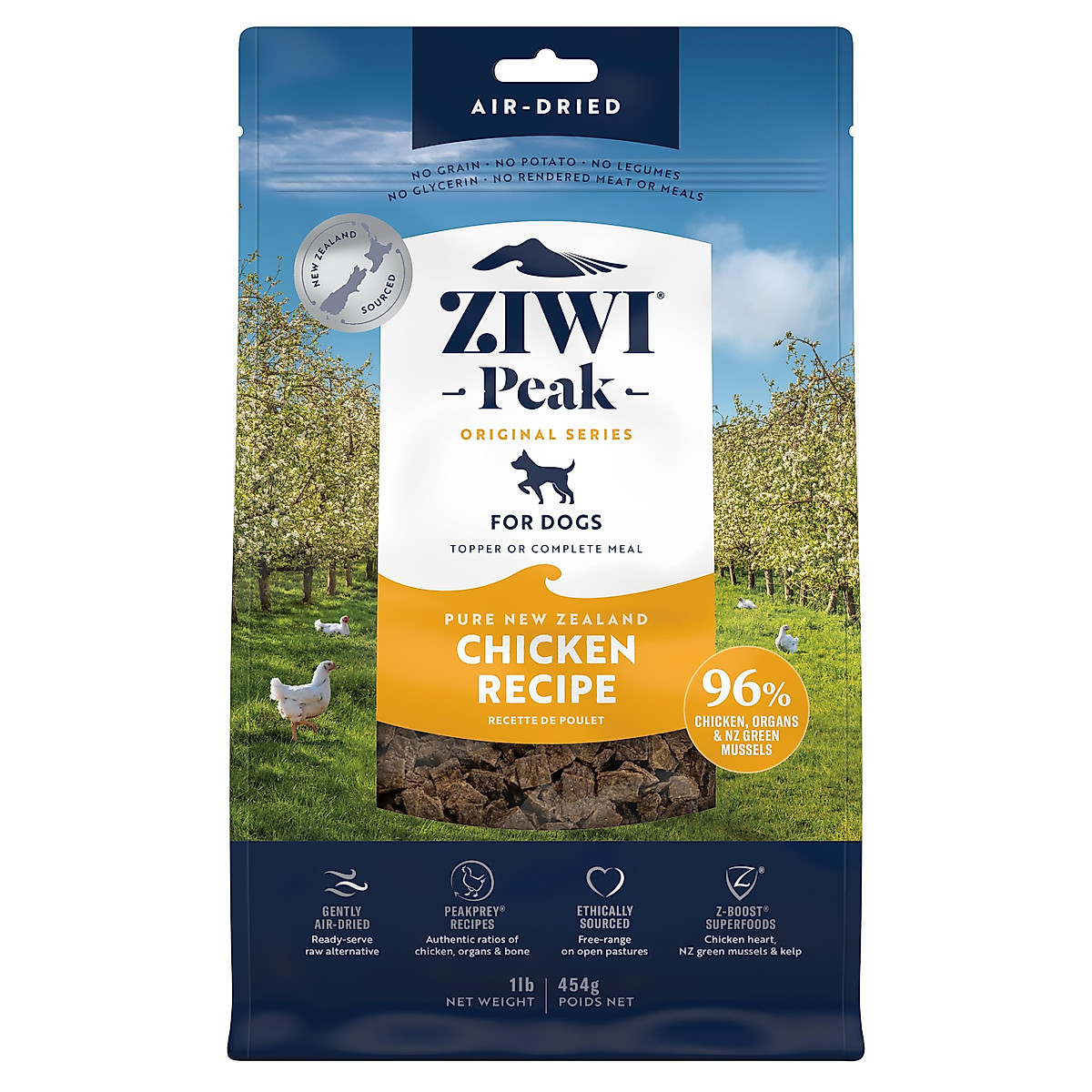 ZIWI Peak Air-Dried Dog Food – Chicken - All Natural, High Protein, Grain Free, Limited Ingredient w/ Superfoods (16oz)