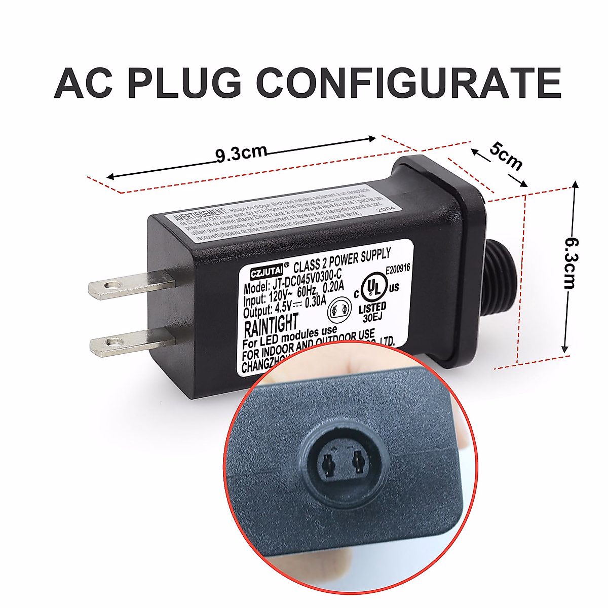 Power Supply, Transformer for CZJUTAI JT-DC045V0300-C IP44 4.5V1.35W for Christmas Lighting, String Light, Projector Light, Lawn Lamp, Inflatable Device (1 Pack of)
