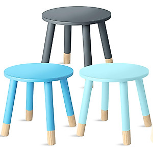 Wenqik 3 Pcs Wooden Step Stool 10.3 Inches Wood Solid Chairs with Assembled Four Legged Multi Purpose Sitting Stool for Matched Sensory Table Bathroom Playroom Kitchen