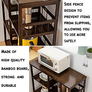 Bamboo Kitchen Baker’s Rack,4-Tier+4-Tier Coffee Bar, Microwave Oven Stand, Large Capacity Utility Storage Shelf Cart on Wheels for Home Kitchen, Living Room and Entrance, Accent (Dark Brown)