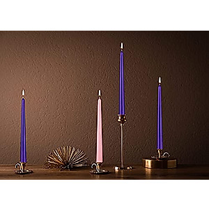 BRUBAKER 4 pcs Advent Candles Purple and Pink - 10 Inch Taper Candles for Christmas, Church and Celebrations - Unscented and Dripless - Made in Europe