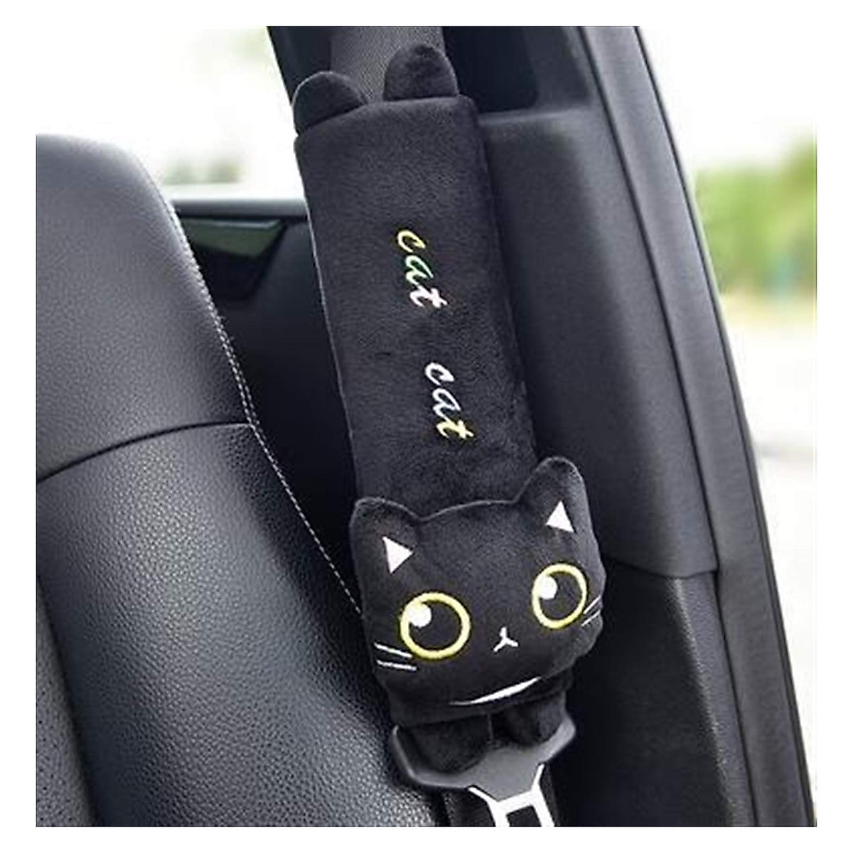 Hhhong Cute Cat Owl Cartoon Car Neck Pillow Headrest Car Seat Belt Shoulder Pad Sets Travel Mat Cat Rearview Mirror Cover (Color : 1pc seat Belt Cover)